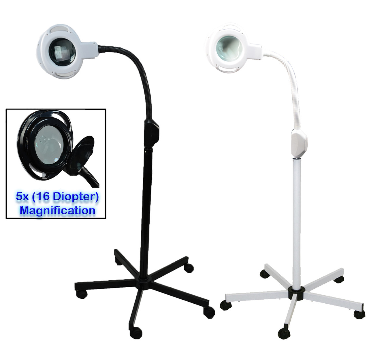 LED Magnifying Lamp with Round Rolling Stand - Magnifying Lamps with Stands